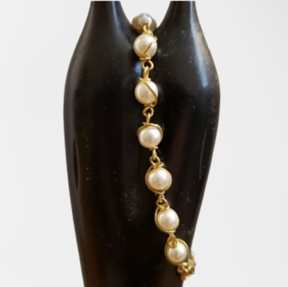 vintage pearl bracelet | Jewelry | Caged Pearls Gold Bracelet 65 Long ...